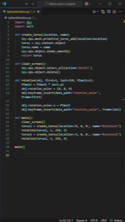 Blender Python - Creating a torus, making it rotate (code in description) #blender #pythonapi ...