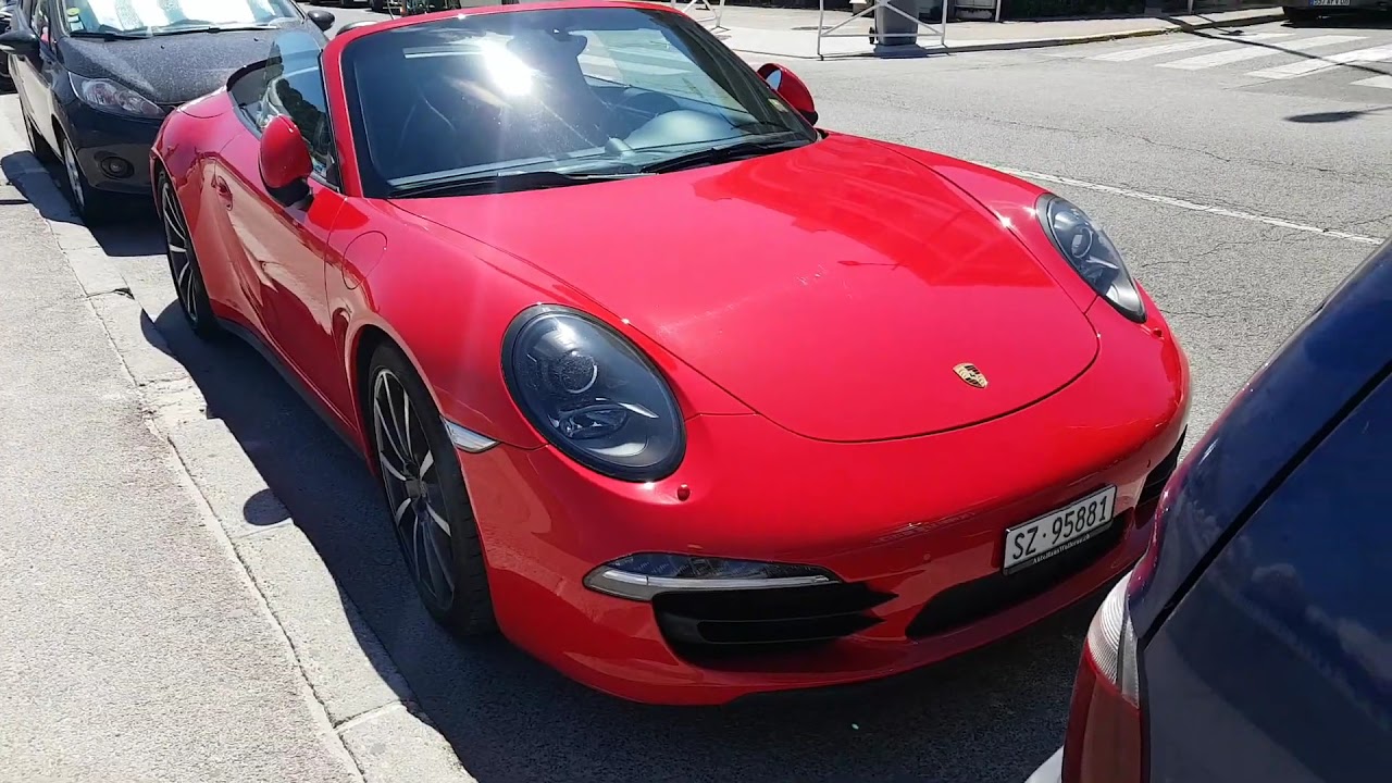 red Porsche 991 Carrera 4S Cabriolet in Antibes France - YouTube