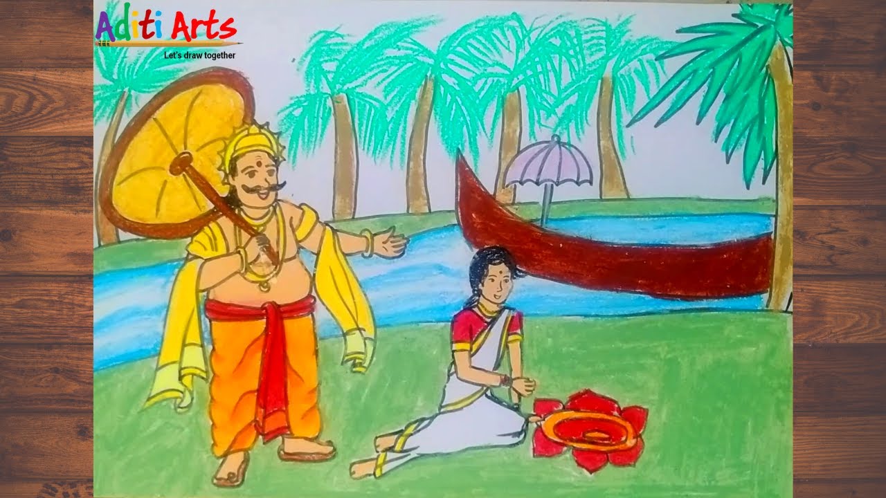 How to draw Mahabali | Maveli Drawing | Onam Maveli Drawing | Onam ...