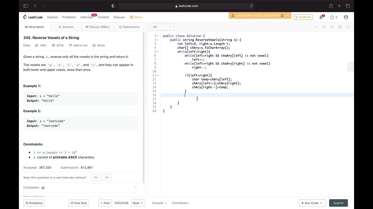 Reverse Vowels of a String #leetcode #csharp #easy - YouTube
