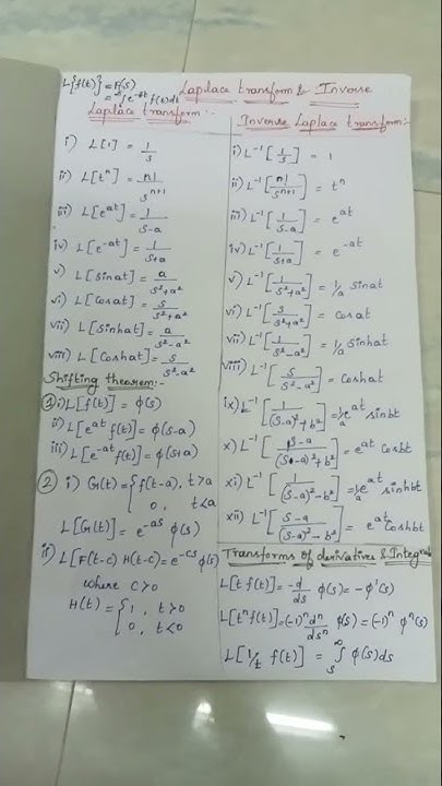Laplace transform & inverse Laplace transform formula's - YouTube