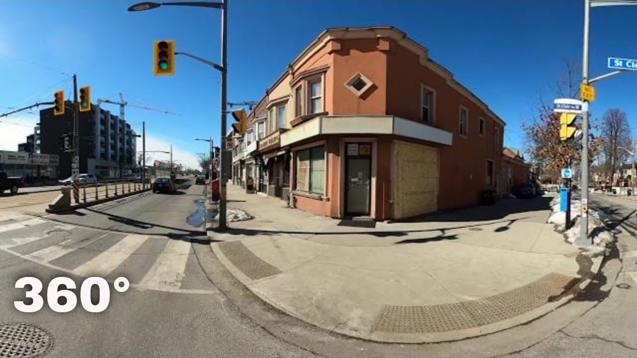Cycling in Toronto on a sunny winter day - Saint Clair Avenue West in ...