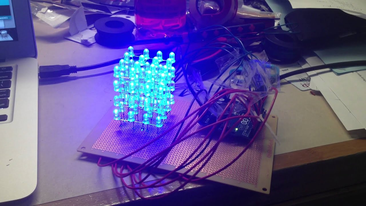 4 X 4 X 4 Flashing Led Cube Using Arduino Uno Rev3 Youtube