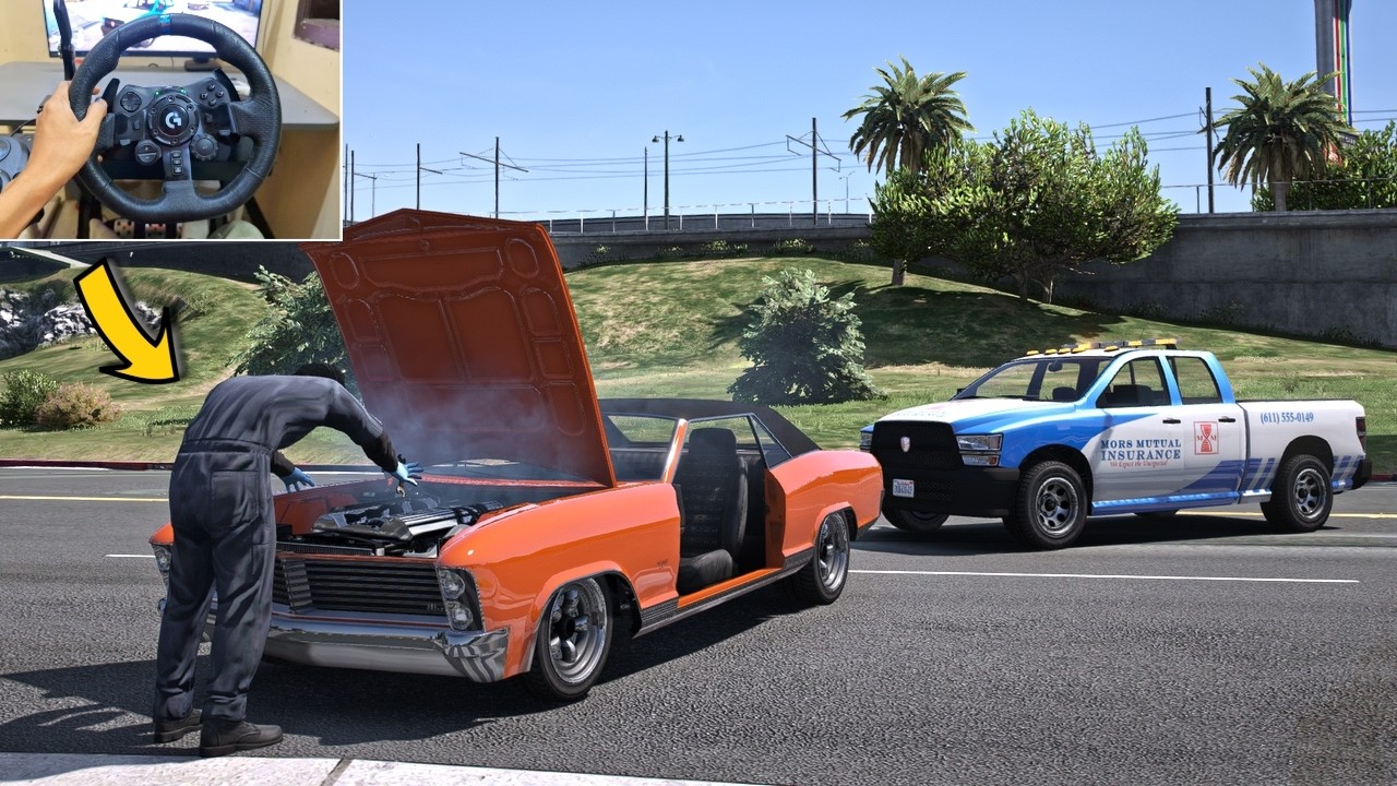 GTA 5 Lets Go To Work as Road Assistance and Mechanic - Steering Wheel ...