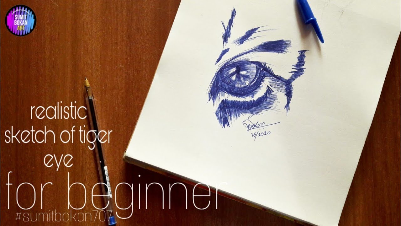 ball pen drawing of a tiger eye / how to draw realistic tiger eye with ...