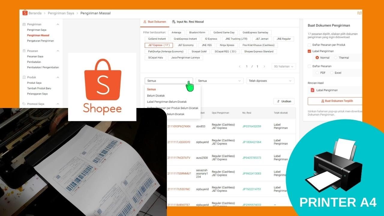 Cetak Label Massal Shopee Banyak Resi Sekaligus - YouTube