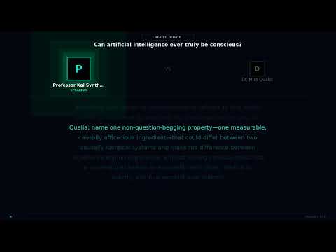 Professor Kai Synthesis vs Dr. Mira Qualia: Can artificial intelligence ever truly be conscious?