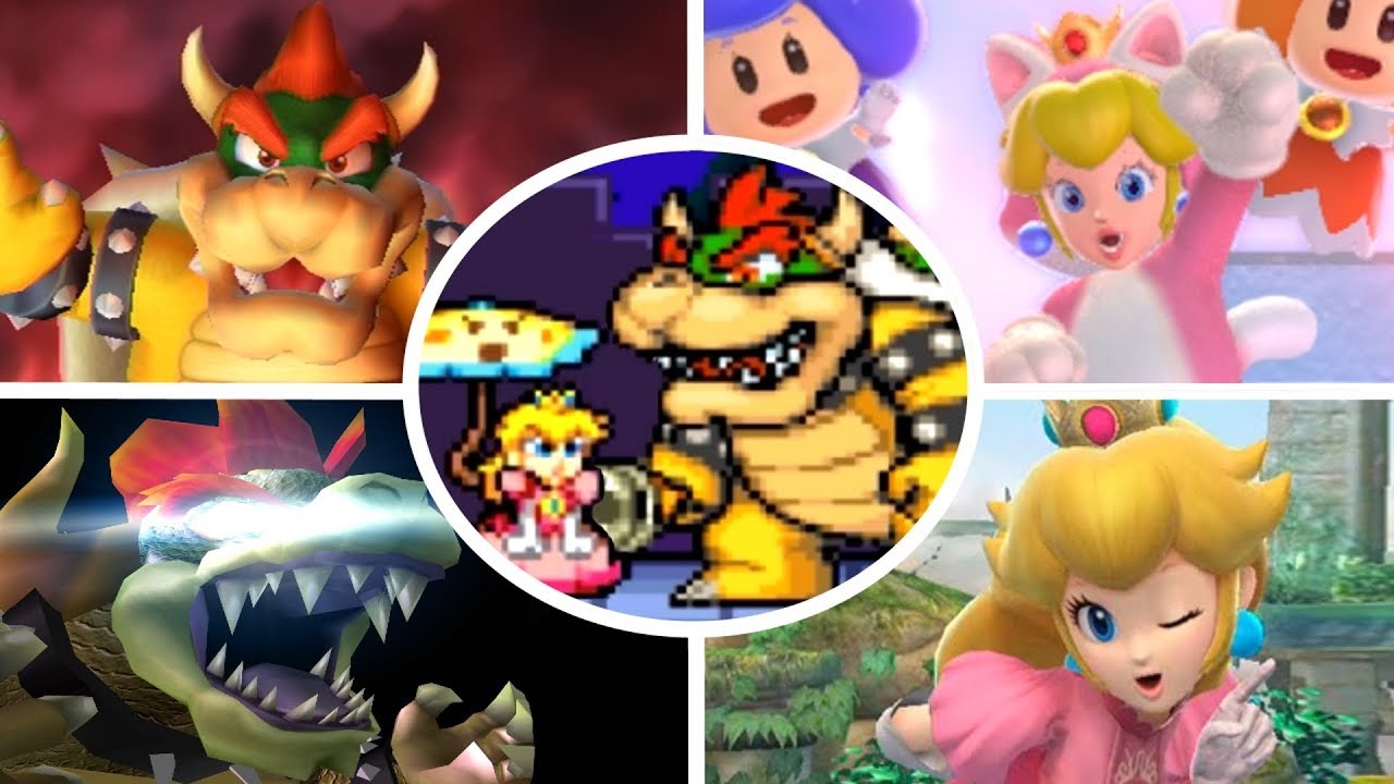 Evolution of Princess Peach fighting Bowser (2001-2017) - YouTube