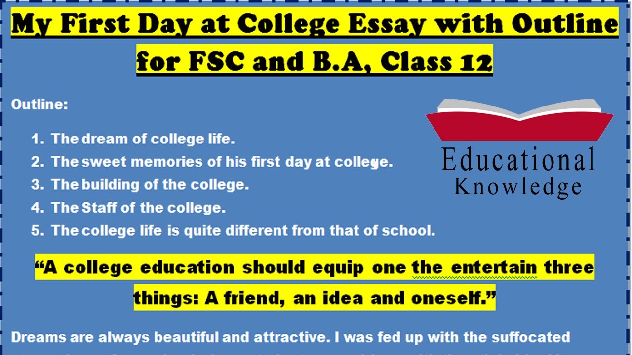 My First Day at College Essay with Outline for FSC & B A | College Day ...