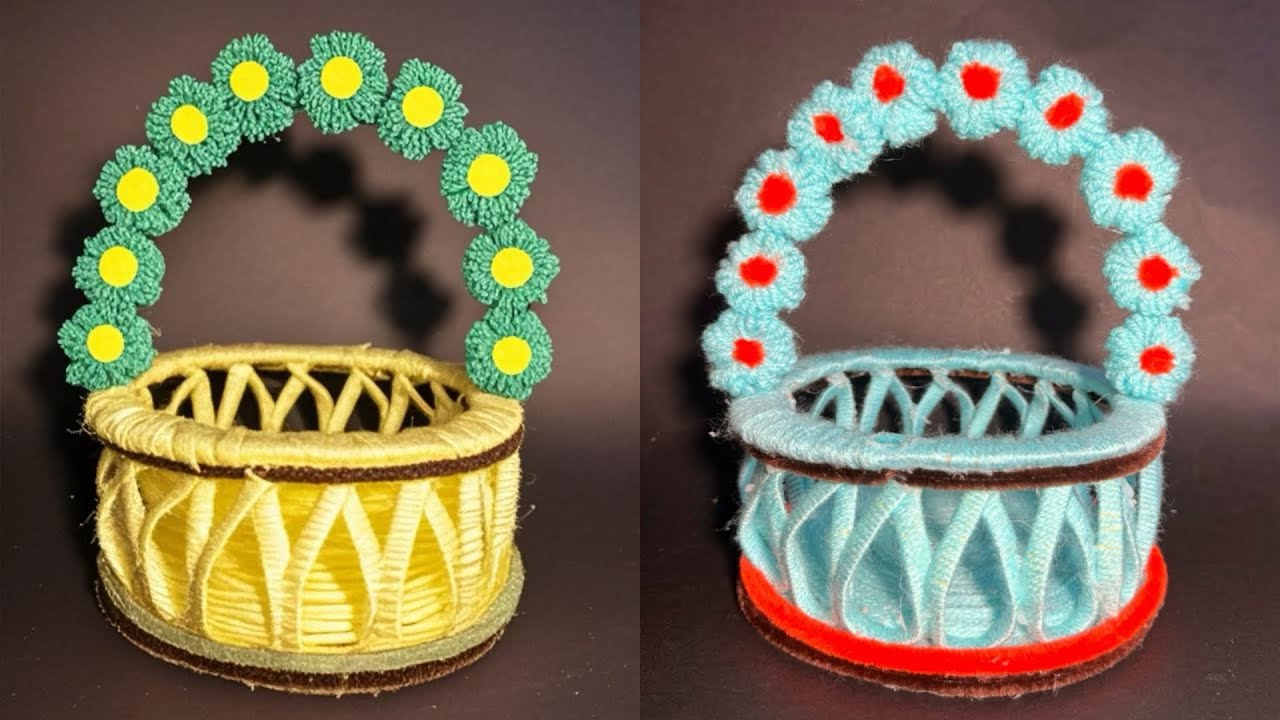 DIY Wool Flower Basket | Easy Cardboard & Yarn Craft Idea 🌼 - YouTube
