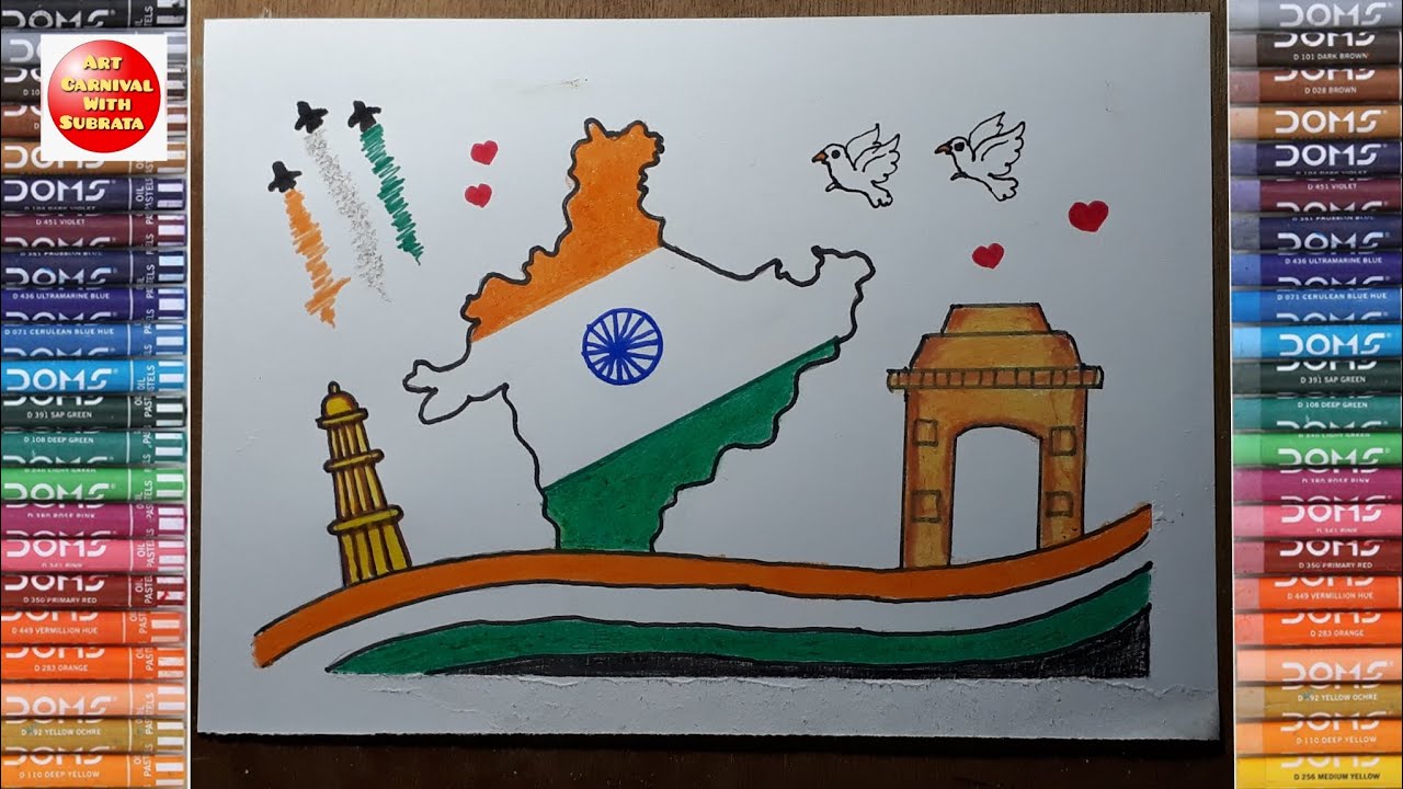 26 january drawing easy / India gate ka drawing / Republic day drawing ...