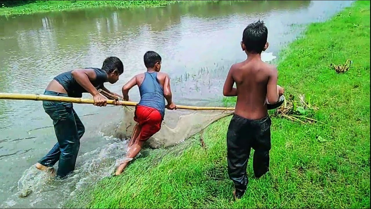 How beautifully small children catch small fish from rain water - YouTube