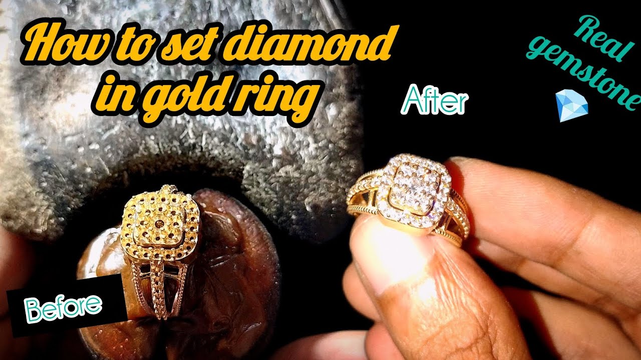 how to set diamond in jewellery | Diamond ring Setting process !💍| step ...
