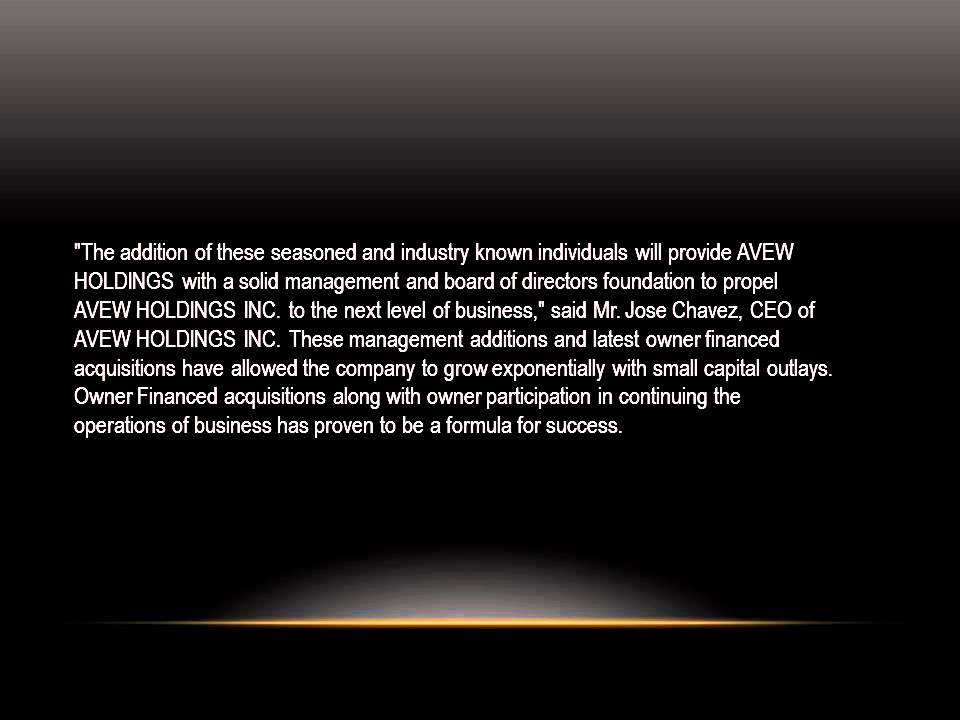 AVEW HOLDINGS Inc. Management Announcement - YouTube