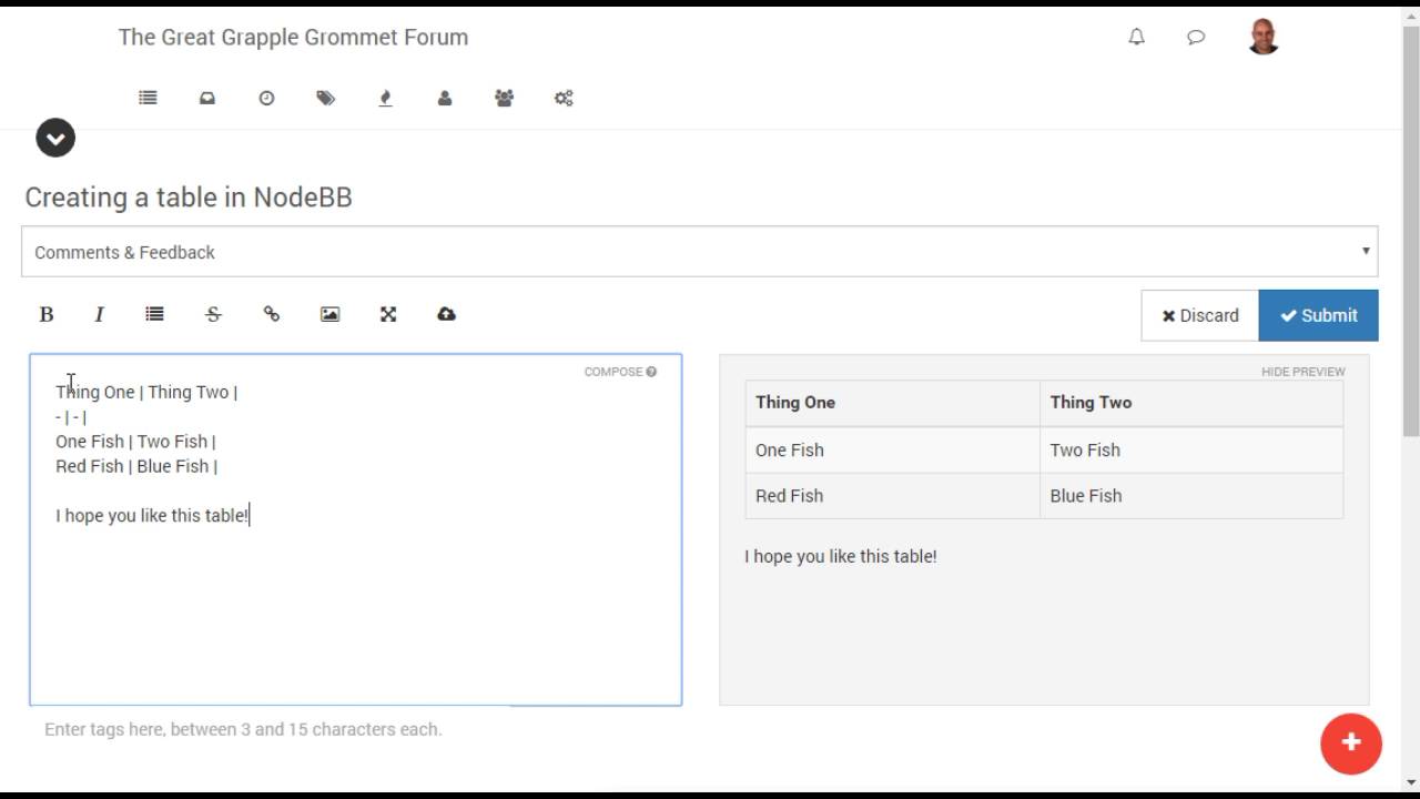 Creating a table in NodeBB - YouTube