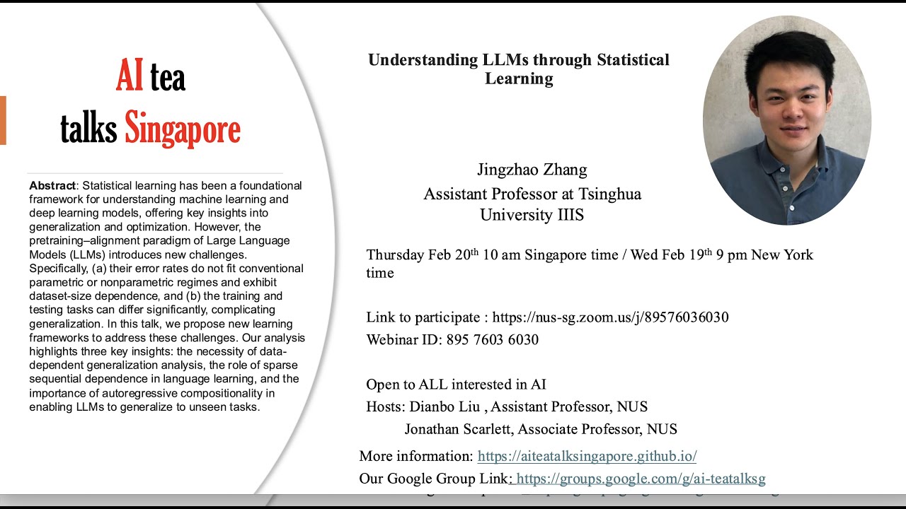 AI TeaTalk #8: Understanding LLMs through Statistical Learning - YouTube