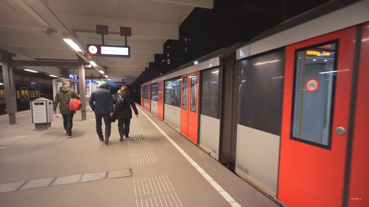 Netherlands, Amsterdam, metro night ride from Weesperplein to ...