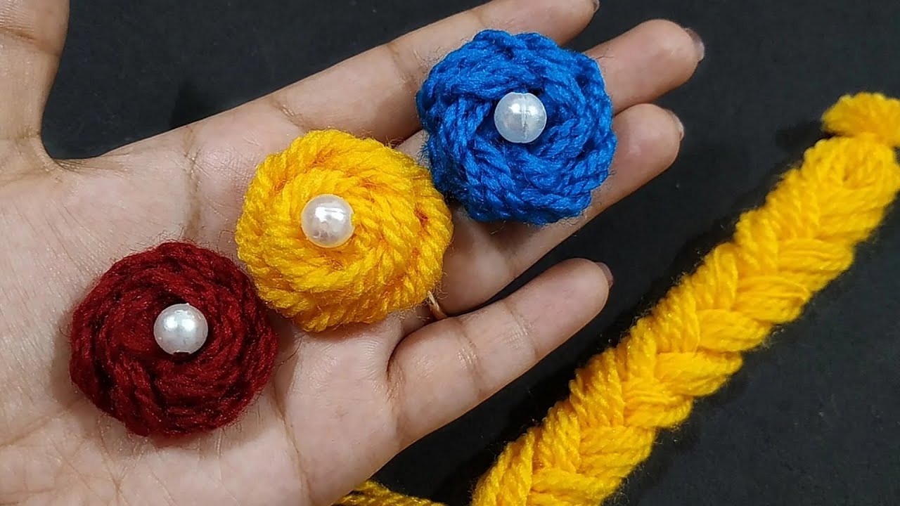 Super Easy Woolen Flower Making Idea - Hand Embroidery - Wool Thread ...