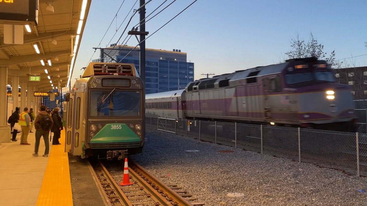 MBTA Greenline Extension Opening day Versus The Commuter Rail - YouTube