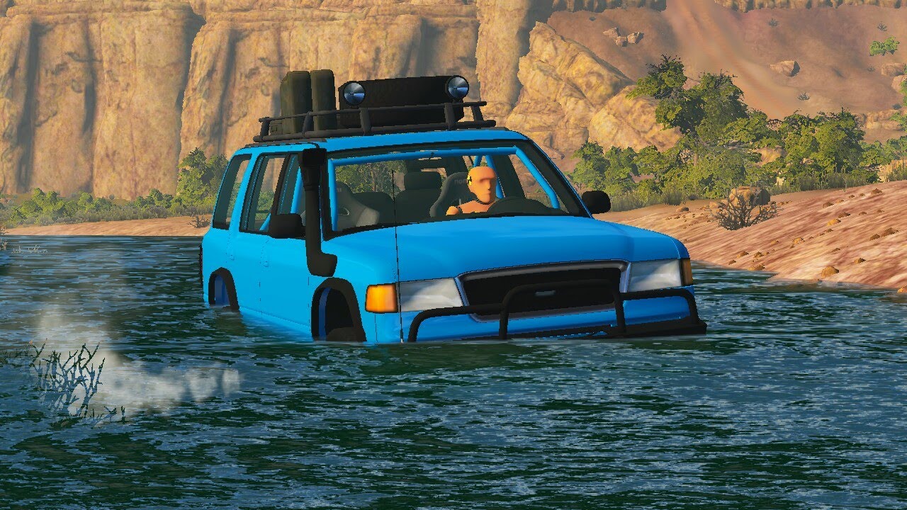 BeamNG | Driving car through extremely deep water-Epic Hydroplaning ...