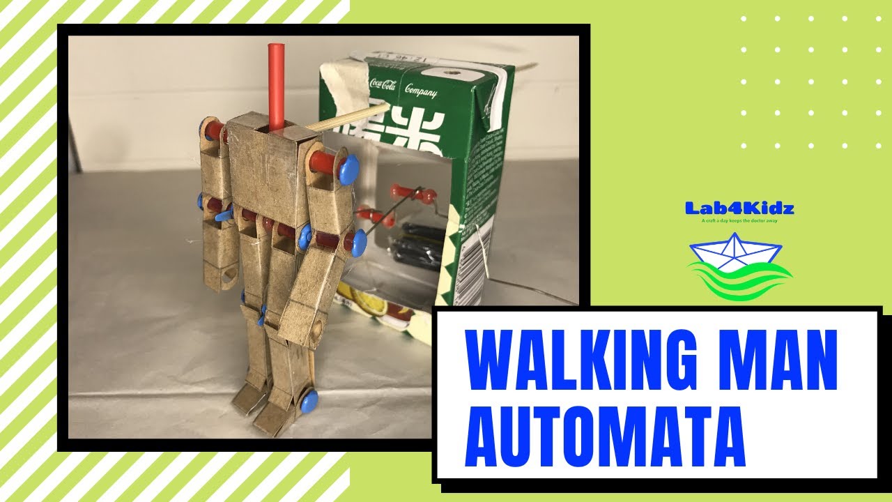 Tetrapak automata showing a walking man, moving the legs using crank ...