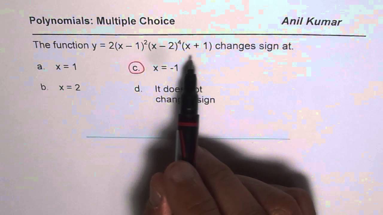 Find the point where the polynomial function graph changes sign - YouTube