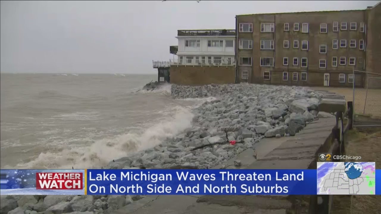 Lake Michigan Waves Threaten North Lakefront Land - YouTube