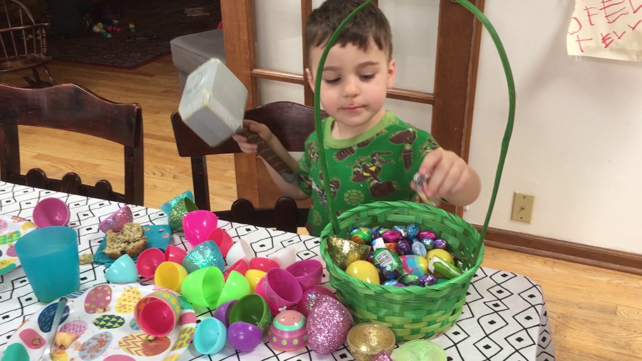 Elliott Opening Easter Eggs with Mjölnir - YouTube