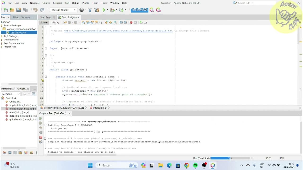 Quicksort Con Java Y Netbeans Youtube