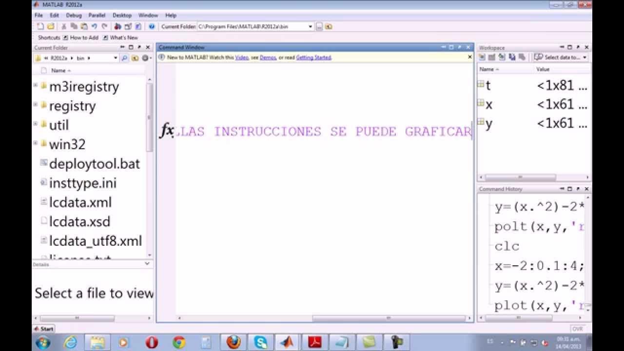 COMO GRAFICAR UNA PARABOLA EN MATLAB R2012a - YouTube