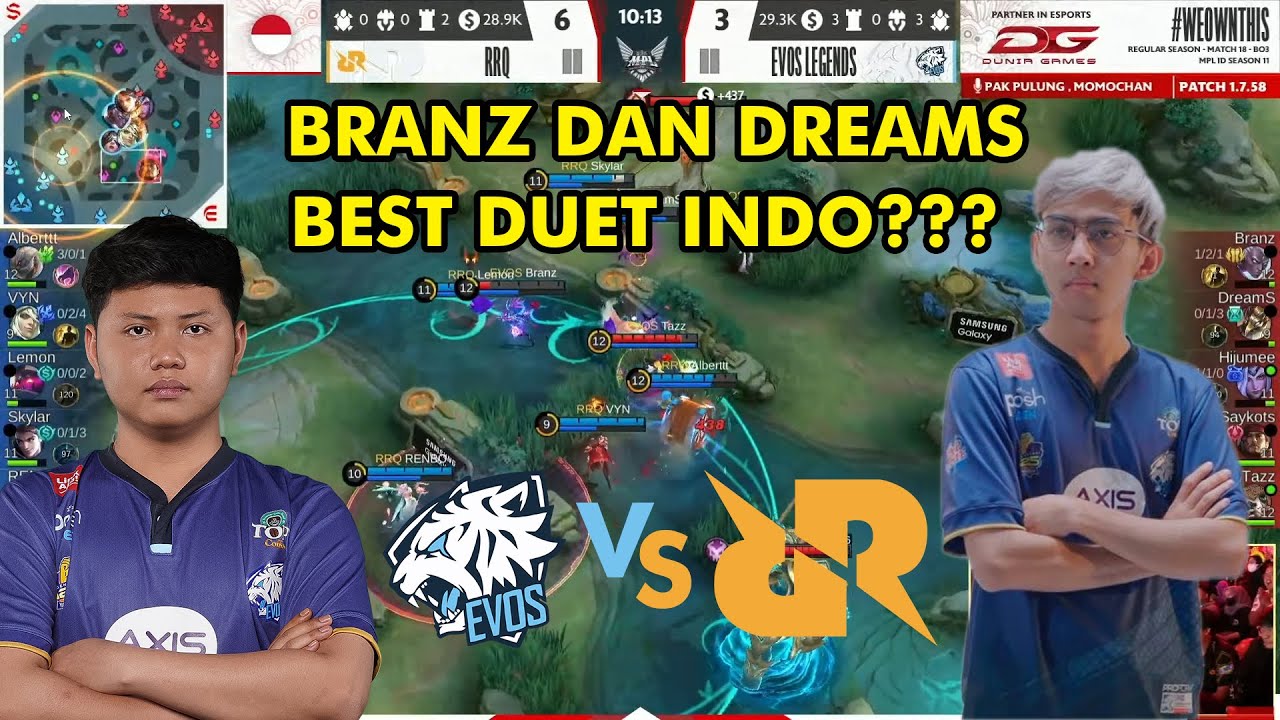 BRANZ DAN DREAMS BEST DUE INDO???? | EVOS VS RRQ | MPL ID S11 - YouTube