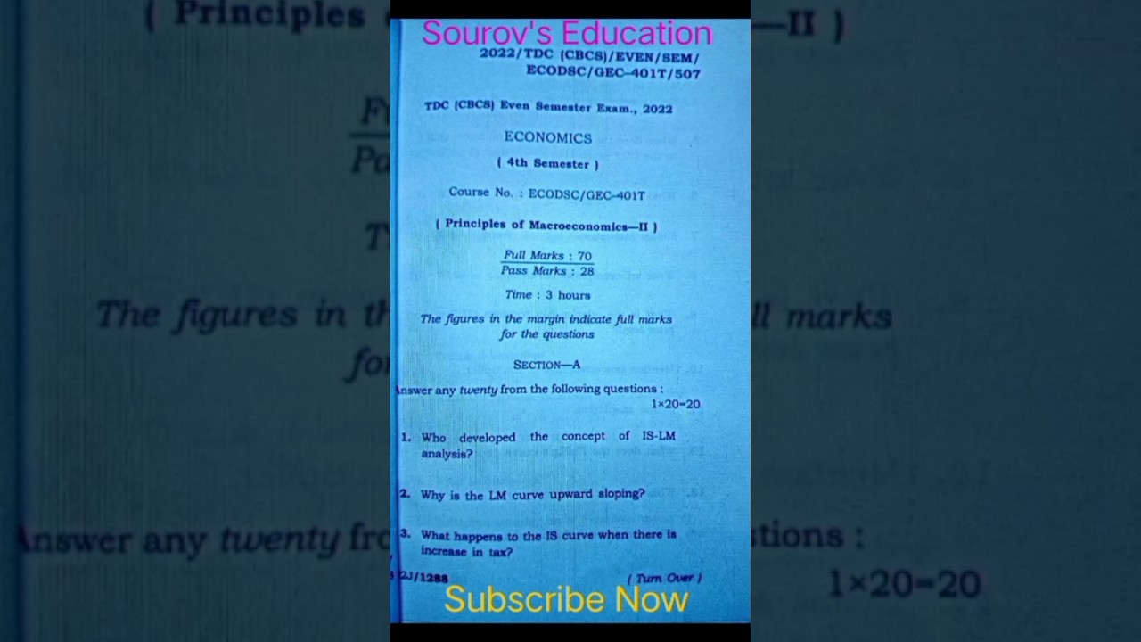 TDC CBCS 4th Semester//Economics-DSC(401T)//Question paper, 2022(AUS) # ...