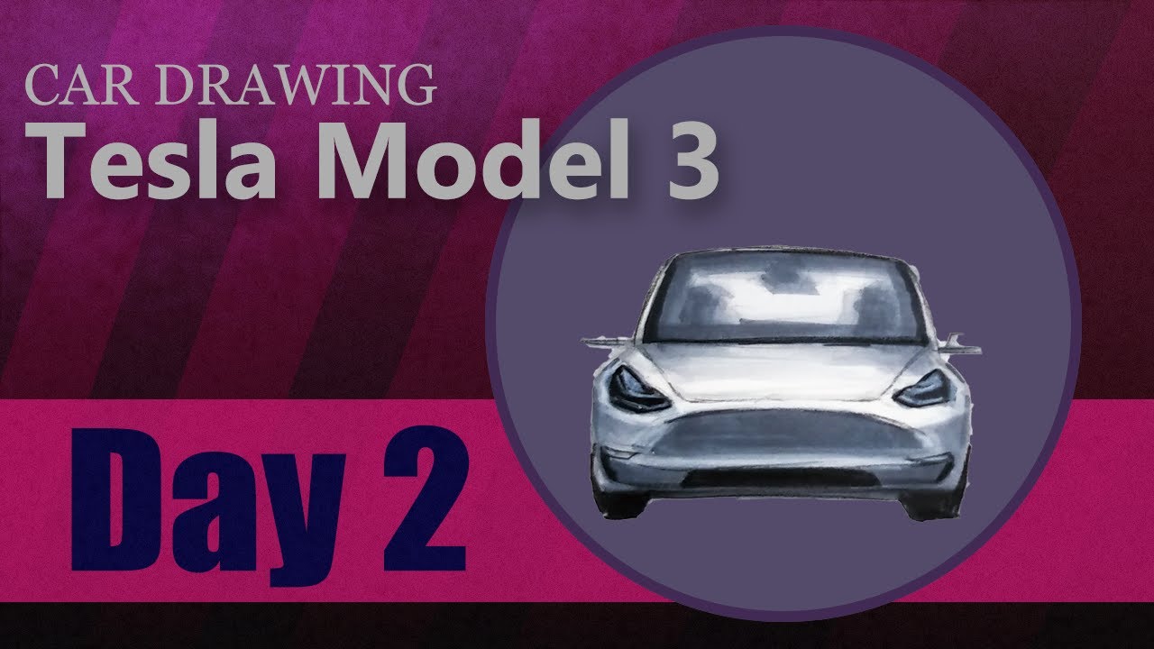 Car Drawing: Tesla Model 3 | Day2 Front view - YouTube