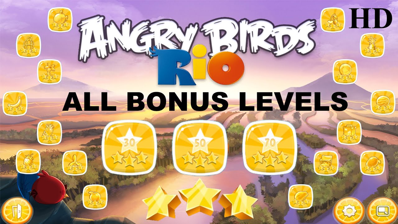 Angry Birds Rio Gameplay| All Bonus Levels |All 3 Stars| Complete| FULL ...
