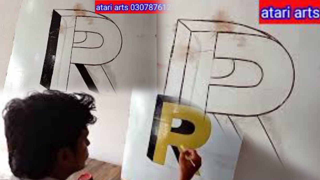very easy!! how to drawing 3d floating letter #R#design attari art ...