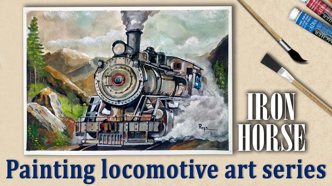 Watercolor Painting Steam engine (Iron Horse) - YouTube