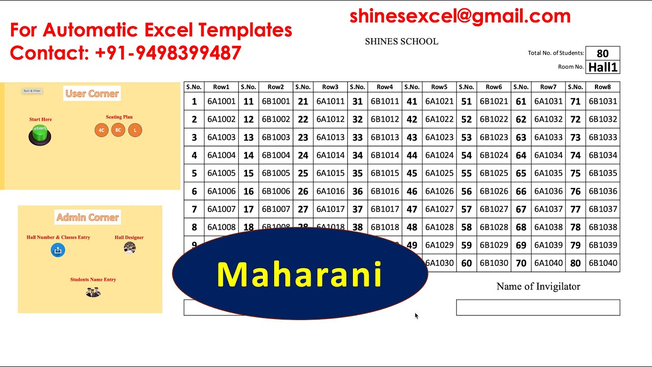Seating Plan in Excel for different column and Rows Hall - YouTube