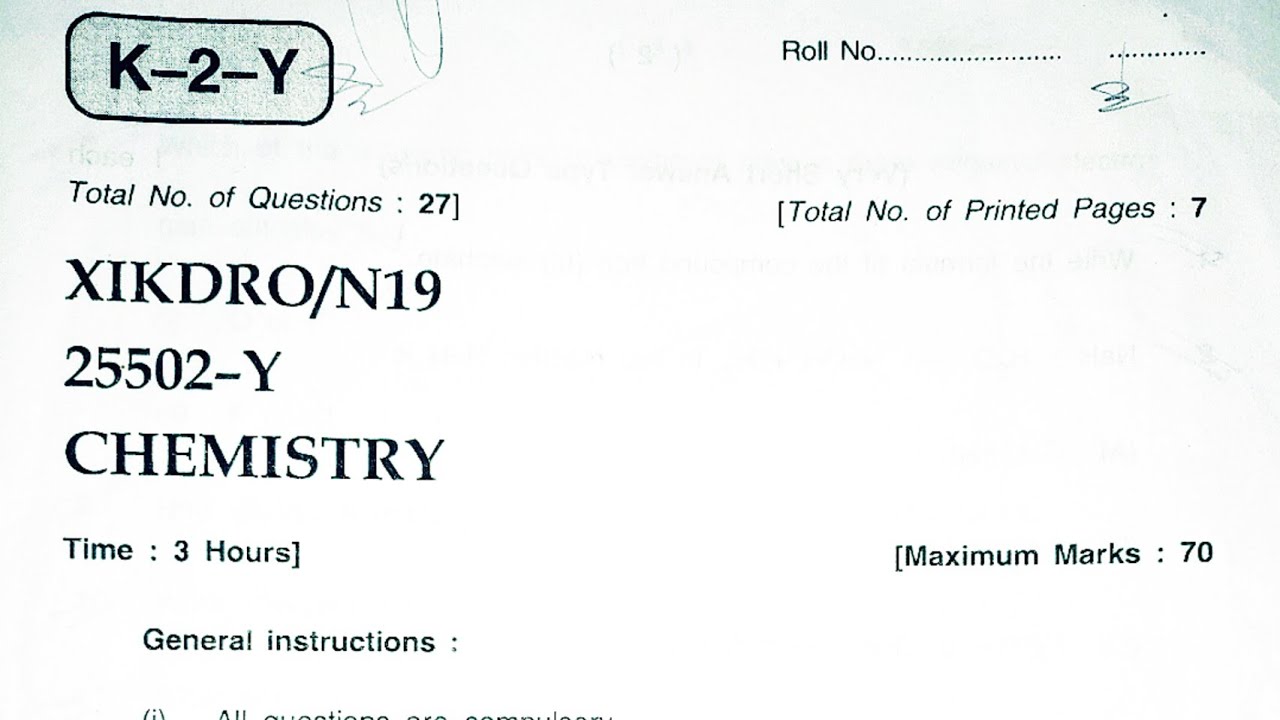 11th class Chemistry paper 2019 Annual Regular Kashmir division ...