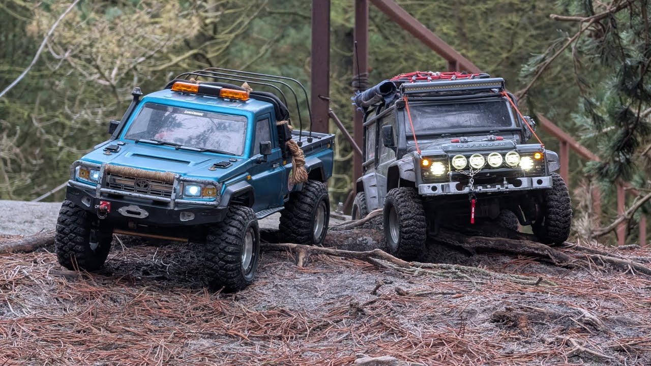 Defender & Landcruiser trail. (TRX4 & AMEWI) - YouTube