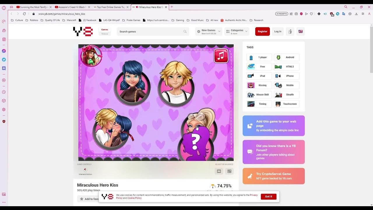 Miraculous Hero Kiss Game Play online at Y8 com Opera 2023 07 18 16 02 39 - YouTube