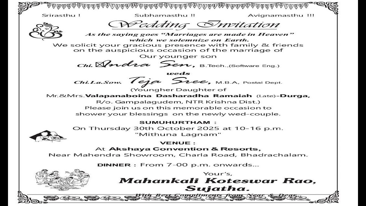 INDRASEN (WEDS) TEJA SRI -LIVE STREAMING- ON---30/10/25....10-16-pm ...
