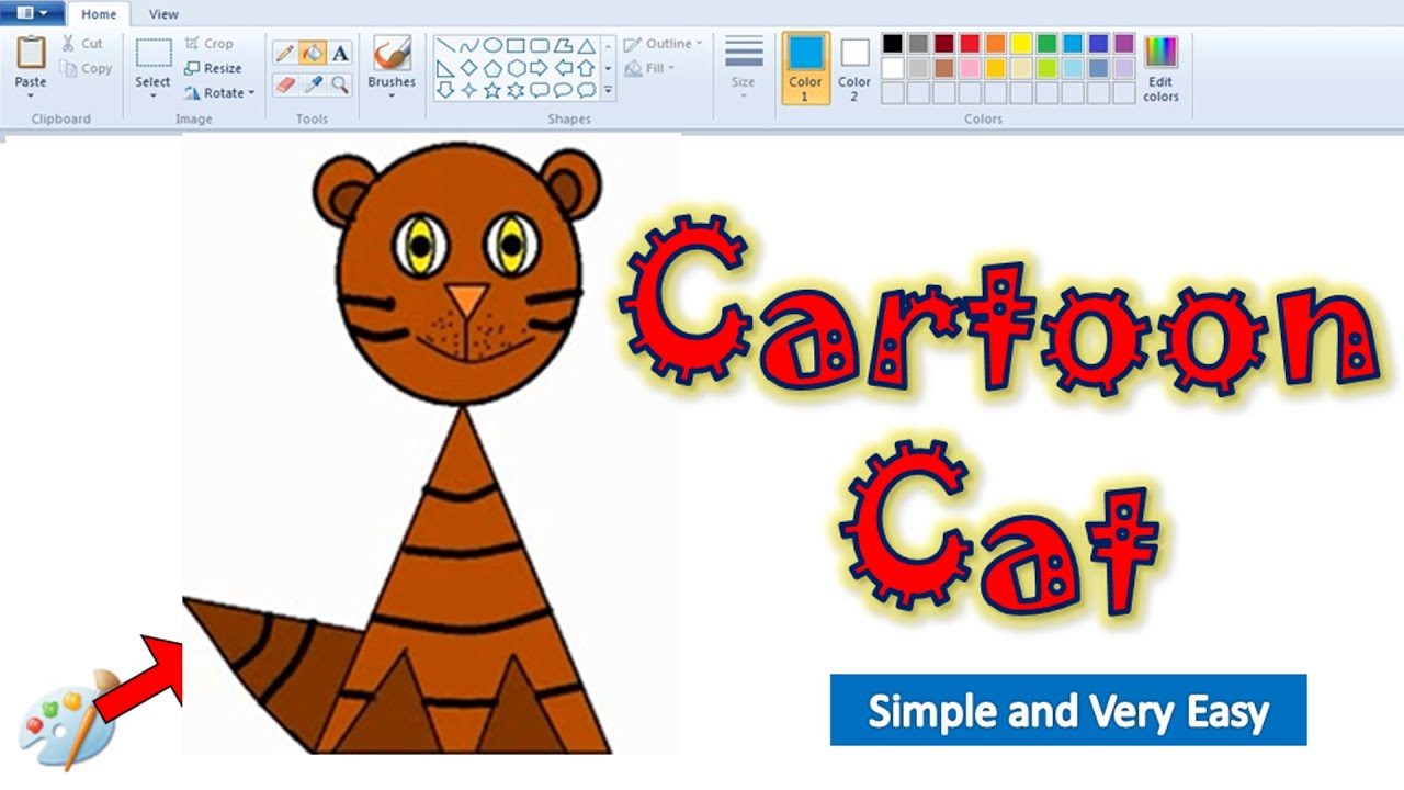 How To draw Cartoon cat in MS Paint | Draw a Cat in ms paint | How to ...