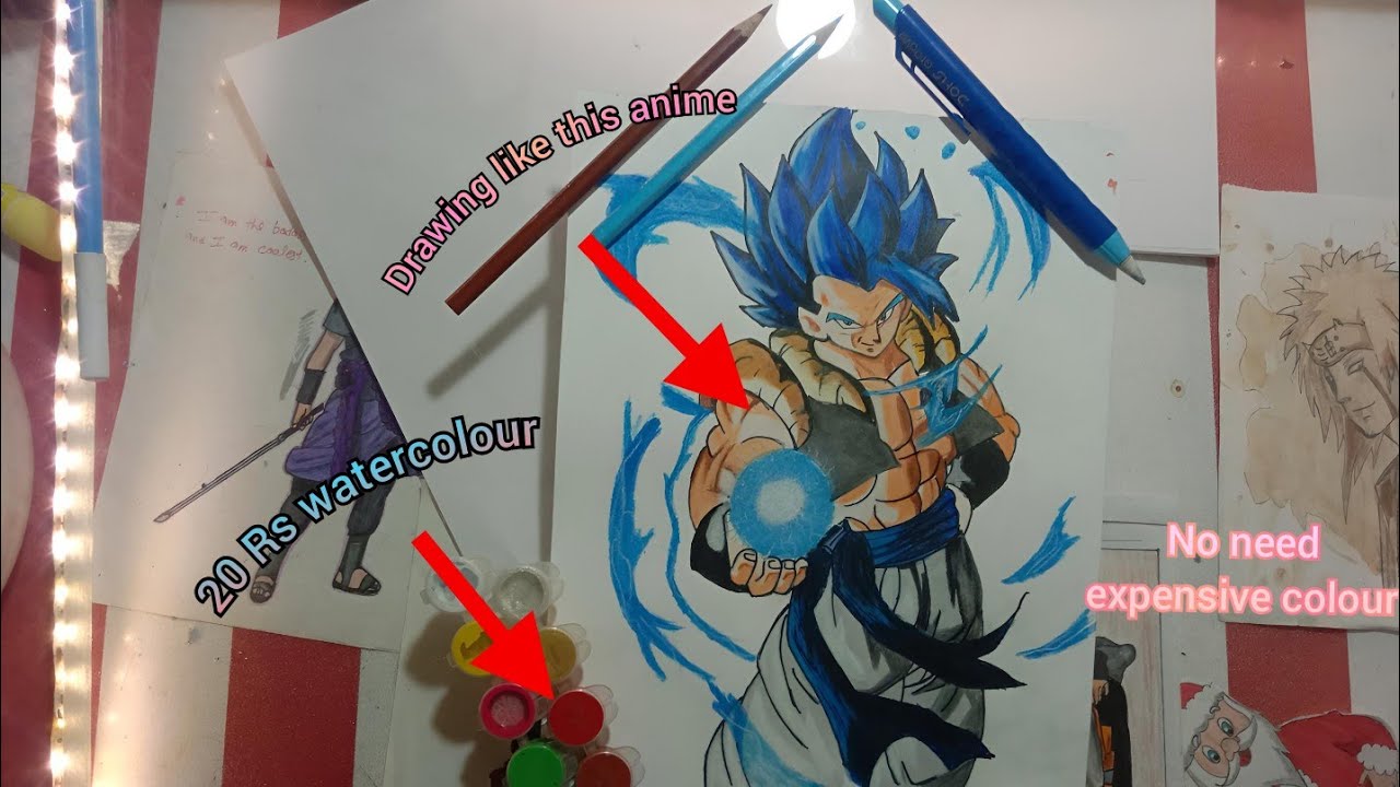 How to draw Gogeta and colouring with 20 Rs water colour using gride ...