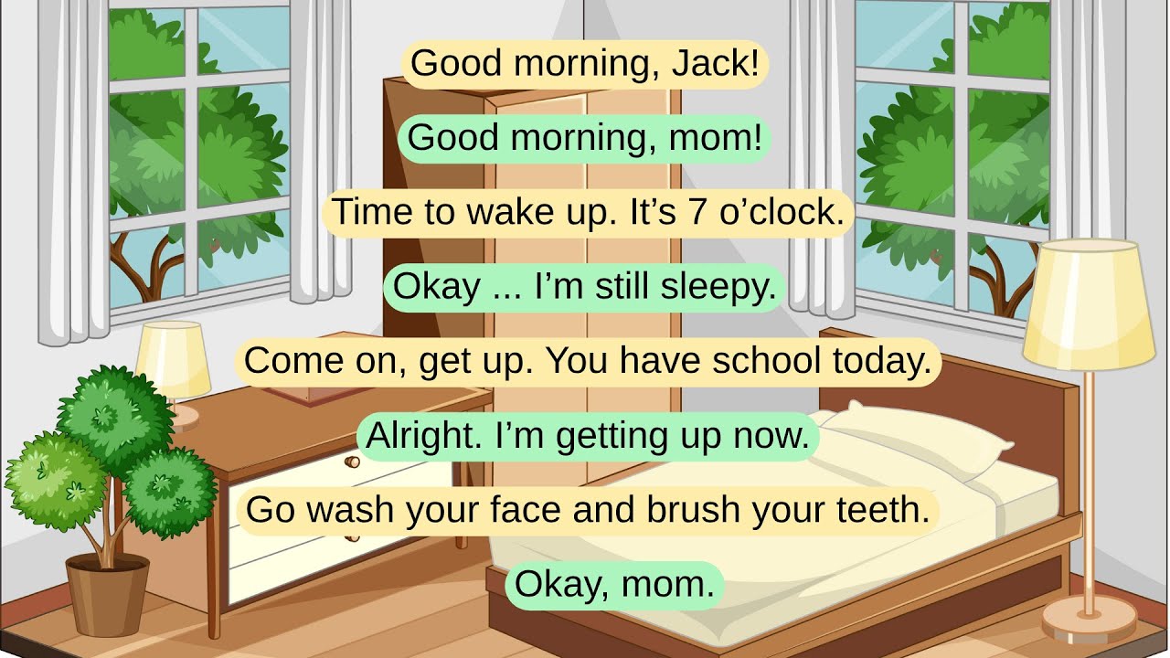 Waking up in the morning | English Conversation | Dialogue 1 (Beginner ...