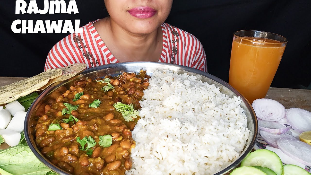 Eating Rajma Chawal with Salad and Papad Indian Food Mukbang - YouTube