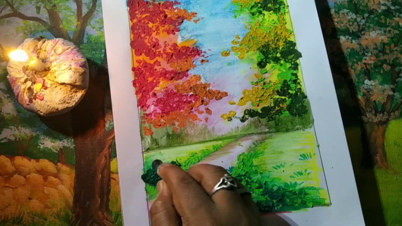 scenery with crayons || pastel colour || Drawing classes - YouTube