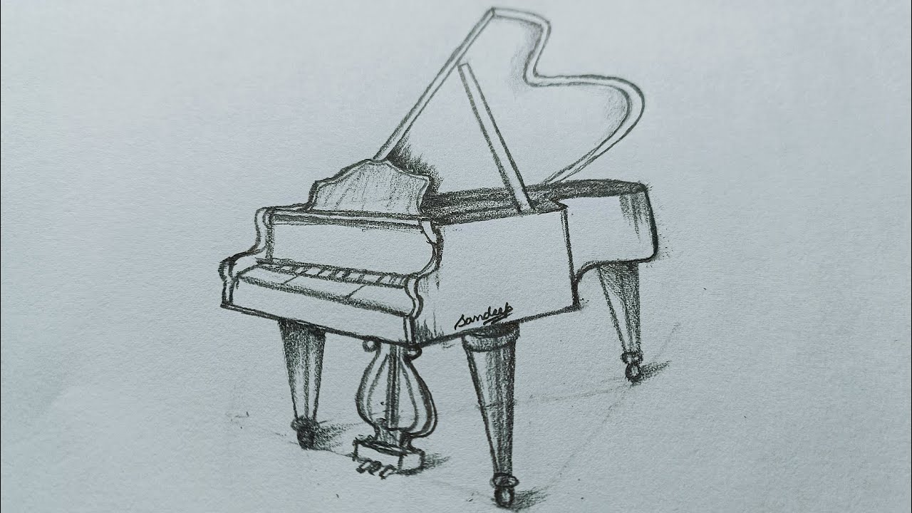 Piano Drawing In Pencil Piano Sketch, Pencil Sketch Of Upright Piano