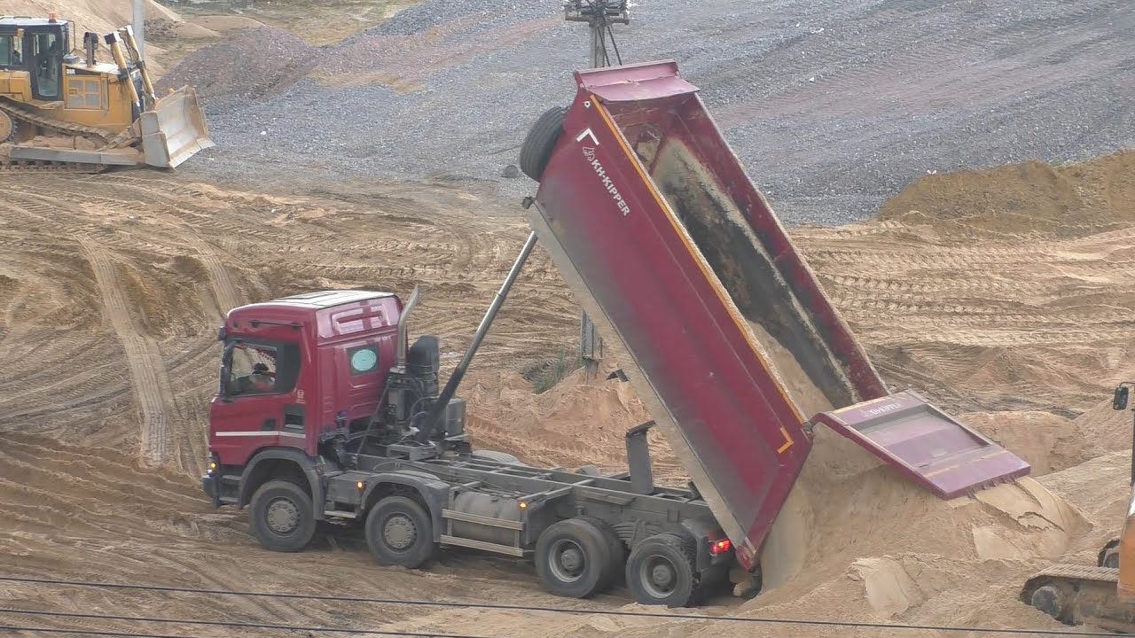 Разгрузка самосвала Scania G440 XT 8x4 KH-Kipper часть 2 - YouTube