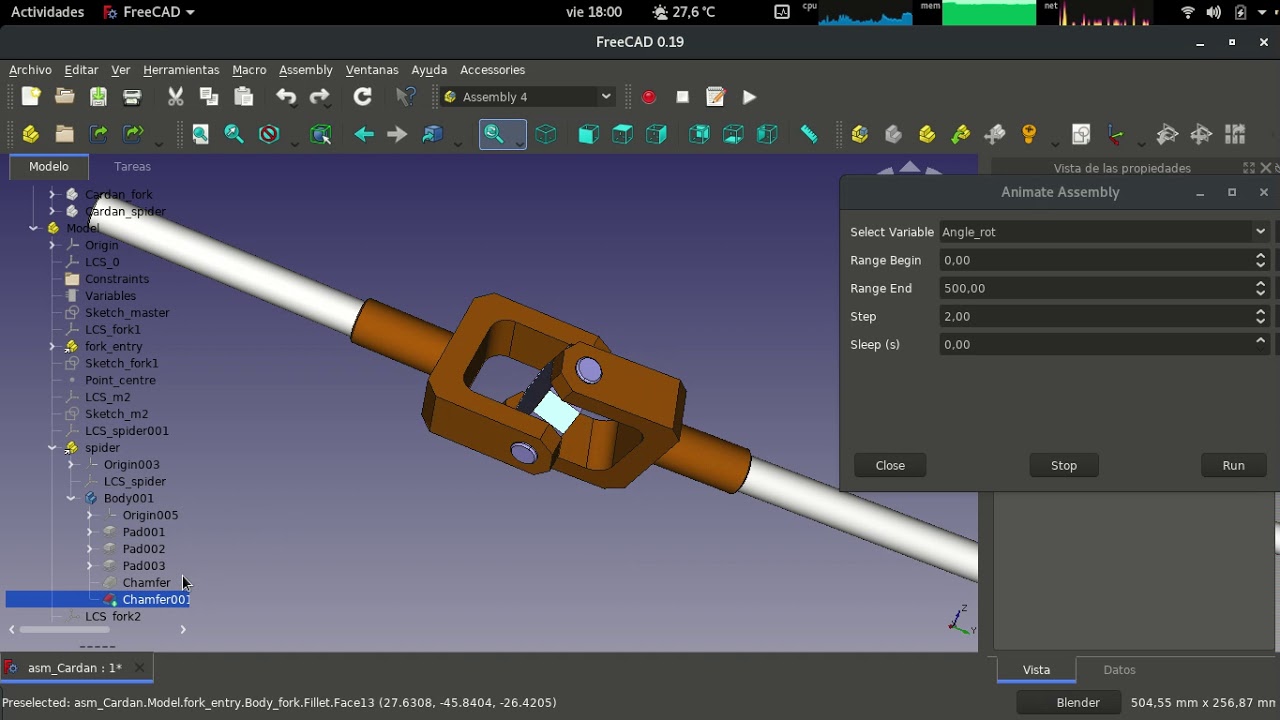 Animación de Cardan en Assembly 4 FreeCAD - YouTube