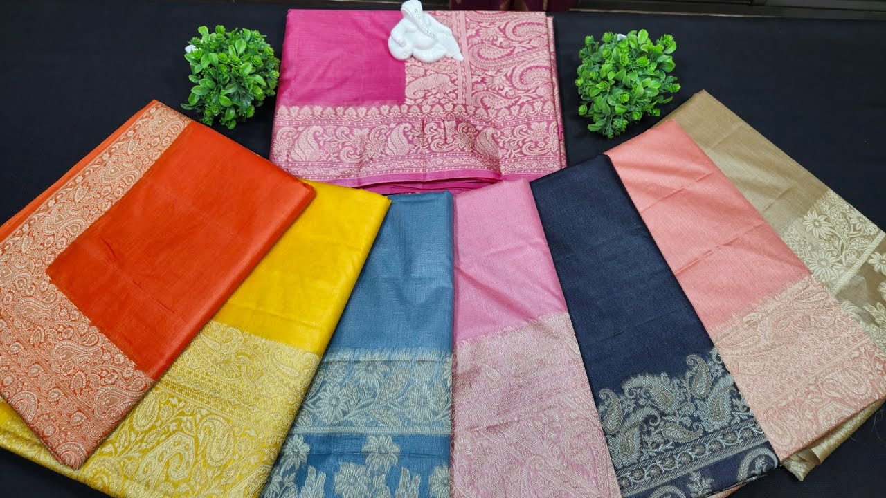 Kosa Silk Plain Saree with thread Work border कोसा सिल्क साड़ी ...